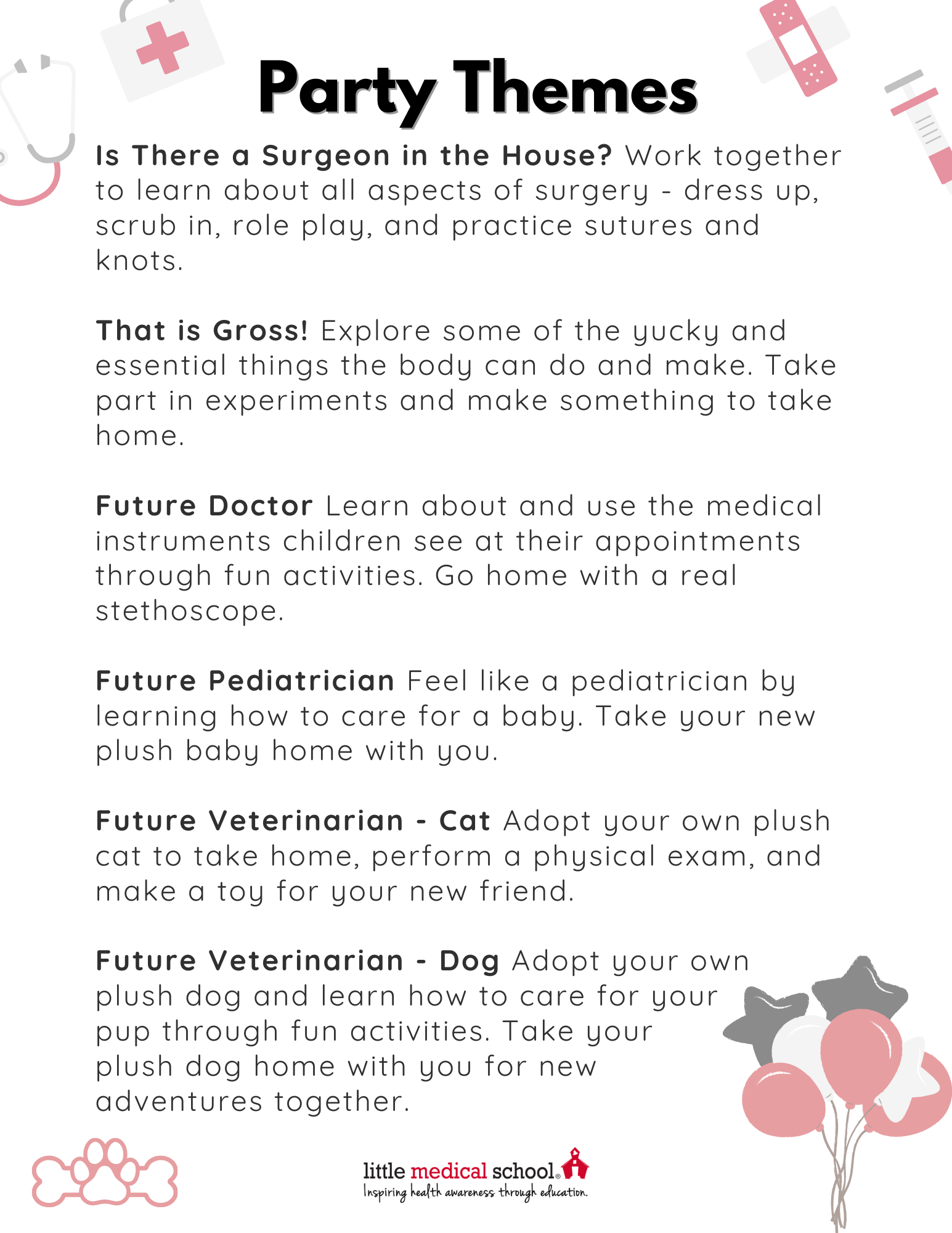 Birthday Party Descriptions – Little Medical School – Tampa Bay